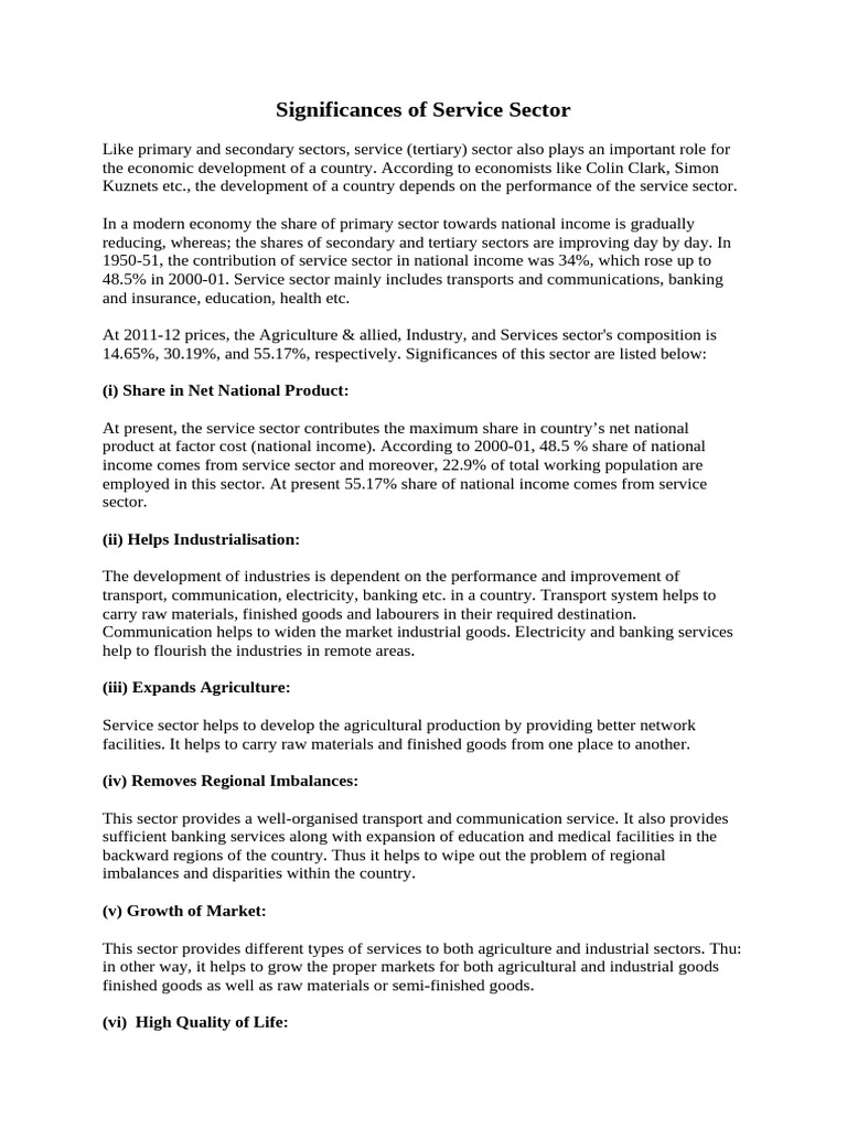 Importance of the Service Sector | PDF | Tertiary Sector Of The Economy ...
