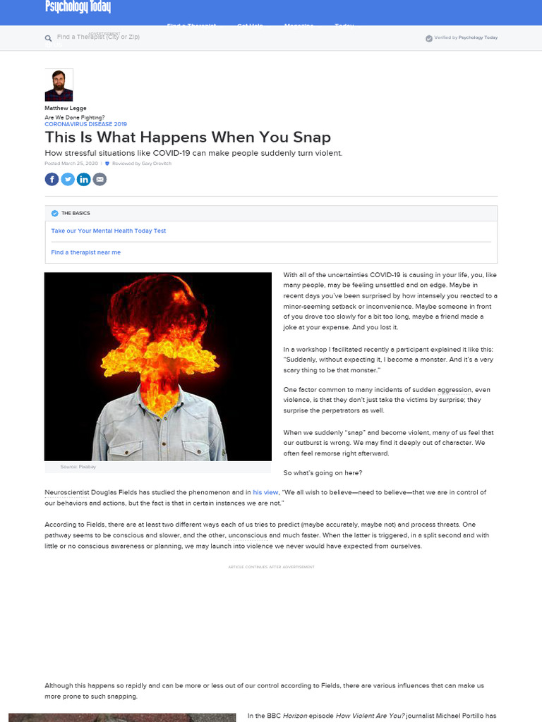 Understanding Mental Snapping | PDF | Anger | Psychological Trauma