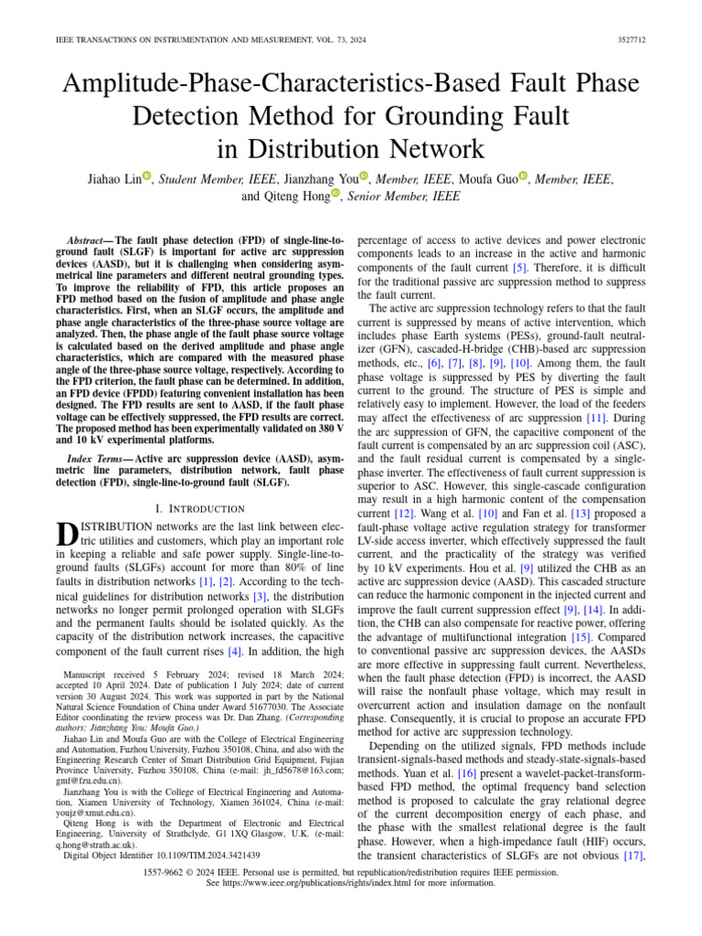 Amplitude-Phase-Characteristics-Based Fault Phase Detection Method For Grounding Fault in ...