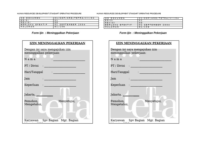 Form Ijin - Sop Updated | PDF