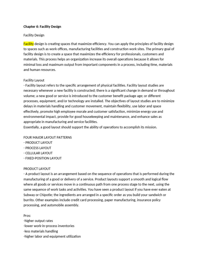 Facility Design: Layout Patterns Explained | PDF | Forecasting | Errors ...