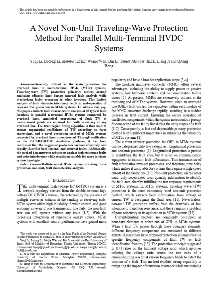 A Novel Non-Unit Traveling-Wave Protection Method For Parallel Multi-Terminal HVDC Systems | PDF ...