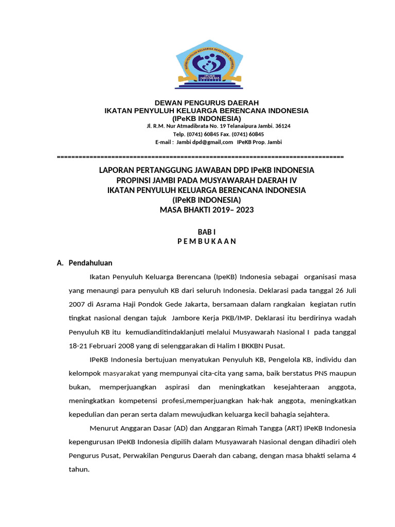 LPJ Laporan Pertanggungjawaban PP Ipekb Indonesia 2023 Baru | PDF