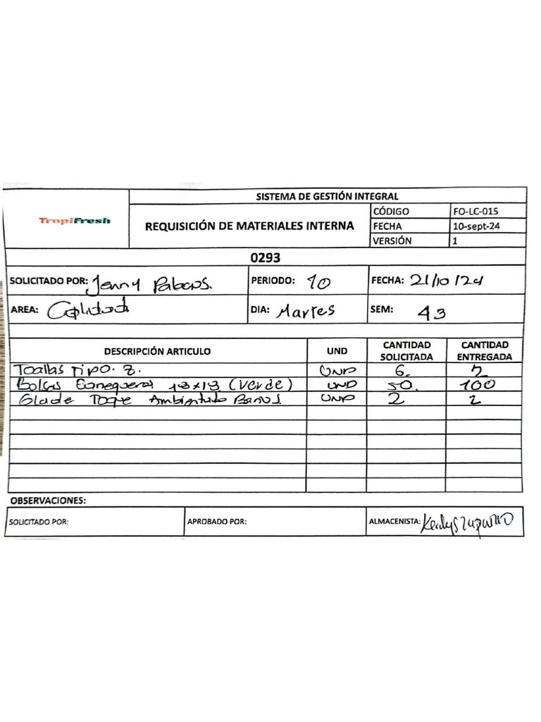 Requisicion 0293 22 Octubre 2024 | PDF