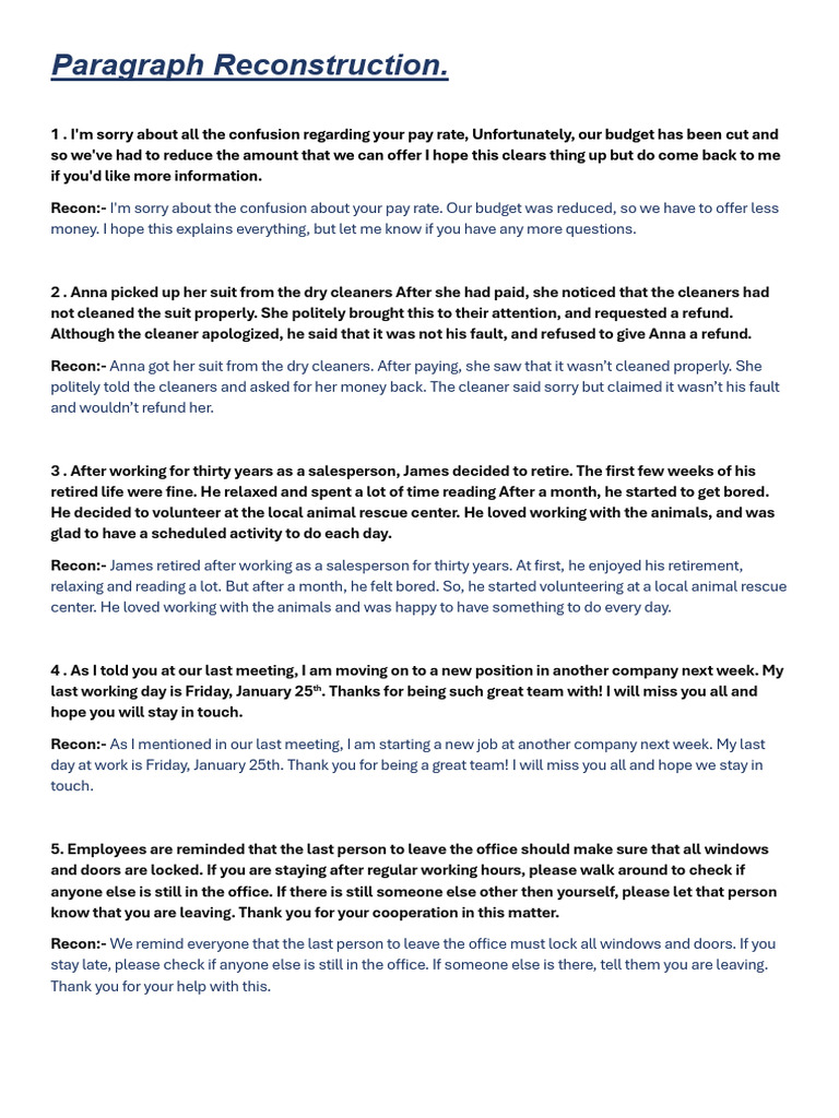 Paragraph Reconstruction | PDF | Career & Growth | Lifestyle