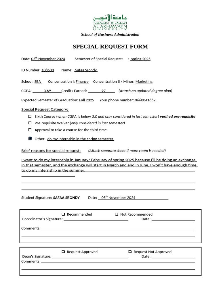 Special Request Form | PDF | Career & Growth