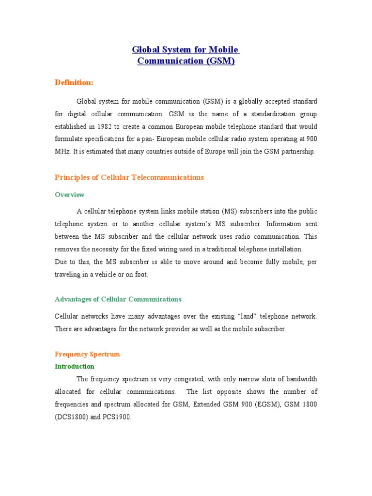 Global System For Mobile Communication (GSM) : Definition | PDF | Gsm ...