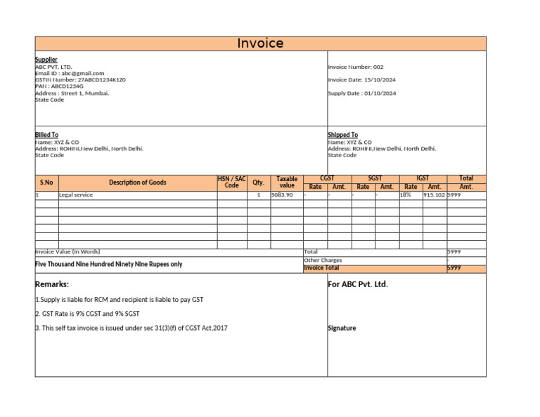 Self Invoicing Under RCM | PDF | Finance & Money Management