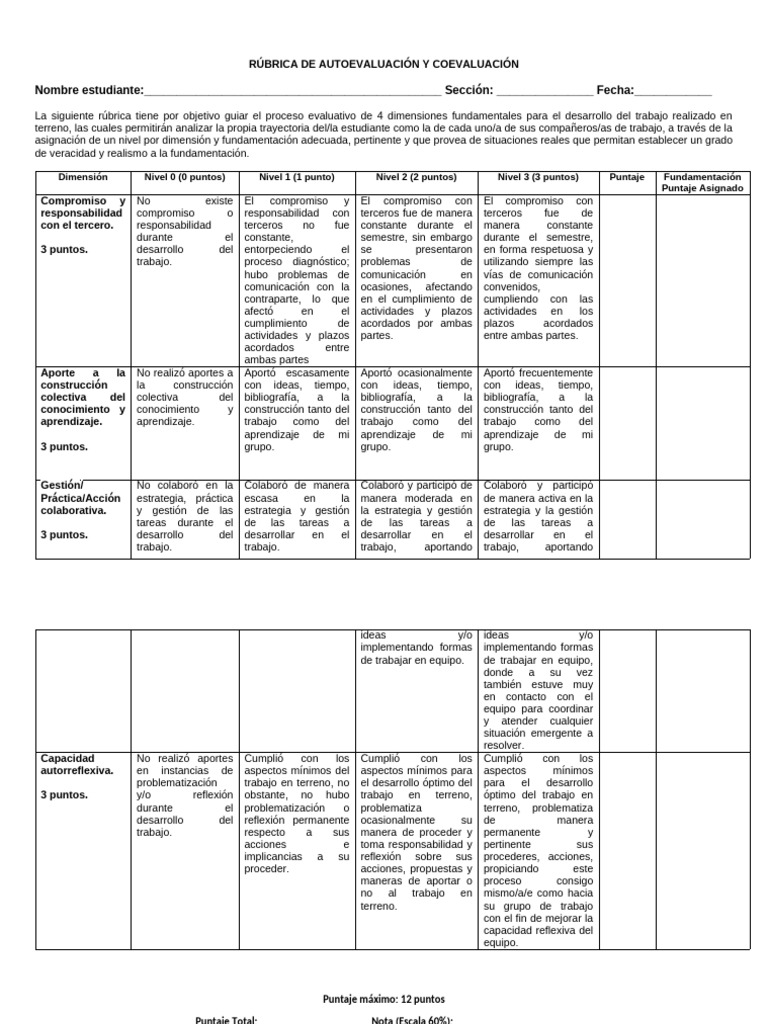 RÚBRICA AUTO Y COEVALUACIÓN Trabajo Universitario | PDF | Cognición | Aprendizaje