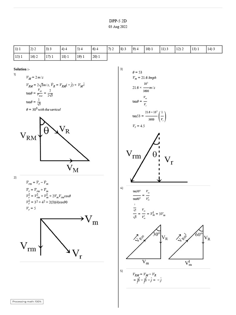 DPP-5 2D Relative Velocity in A Plane (Rain-Man) Key | PDF | Euclidean ...
