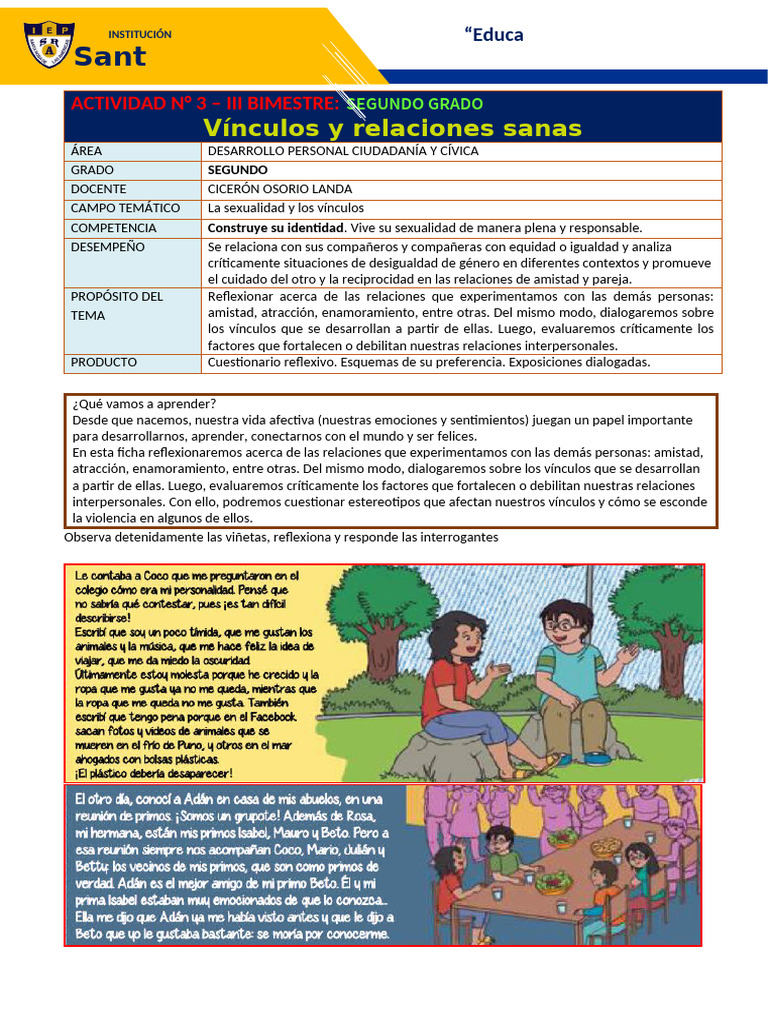 DPCC 2°-Ficha 3 Iii Bim. Cicerón Osorio Landa | PDF | Teoría de apego | Amor