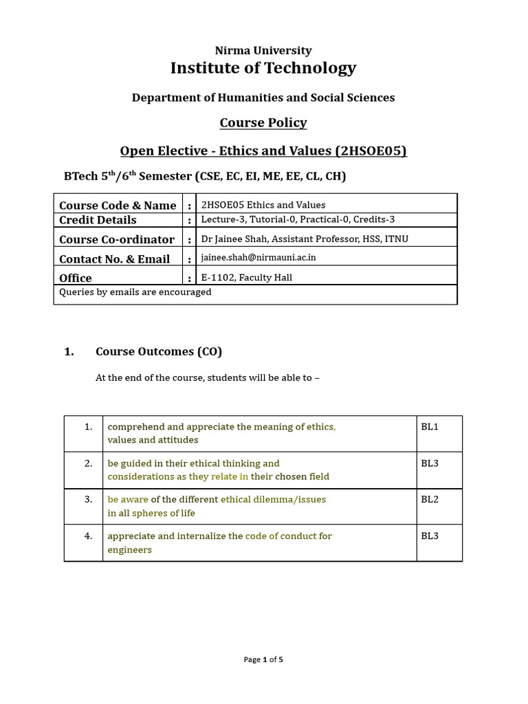 Course Policy - Ethics and Values | PDF | Evaluation | Theory