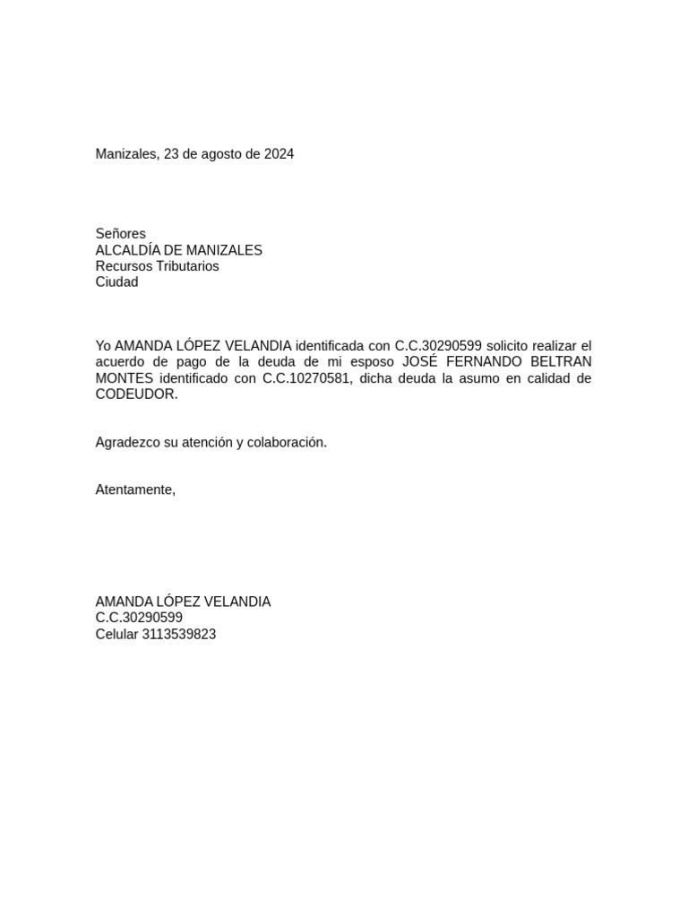 Solicitud Acuerdo Pago Deuda Tributaria | PDF