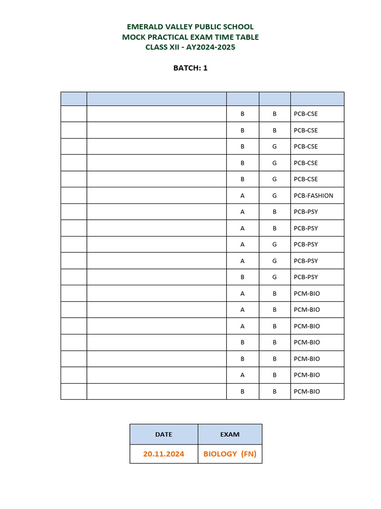 Mock Practical Exam Schedule 2024-25 | PDF