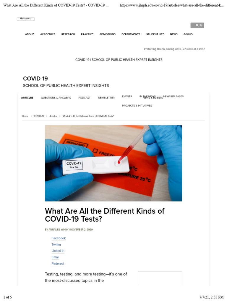 Johns Hopkins What Are All The Different Kinds of COVID-19 Tests? | PDF ...
