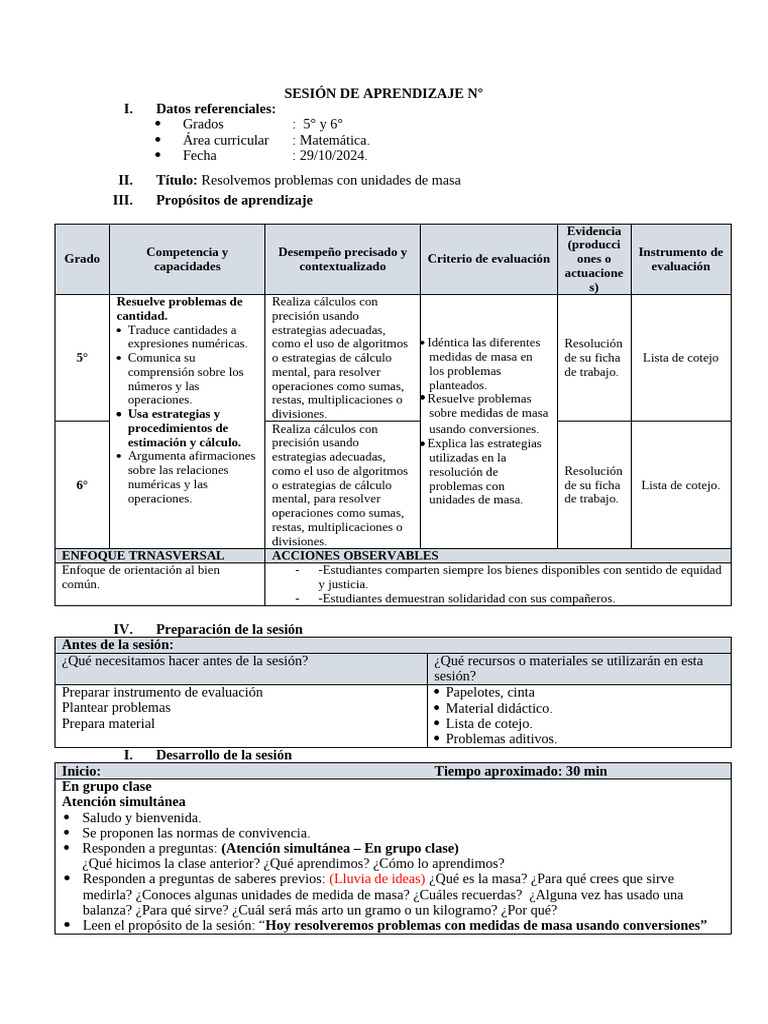 Sesión de Aprendizaje Matematica Lunes 28 | PDF | Evaluación | Aprendizaje