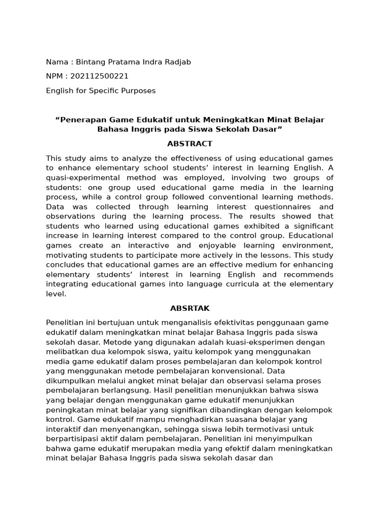 Assignment ESP Bintang Pratama Indra Radjab 202112500221 | PDF