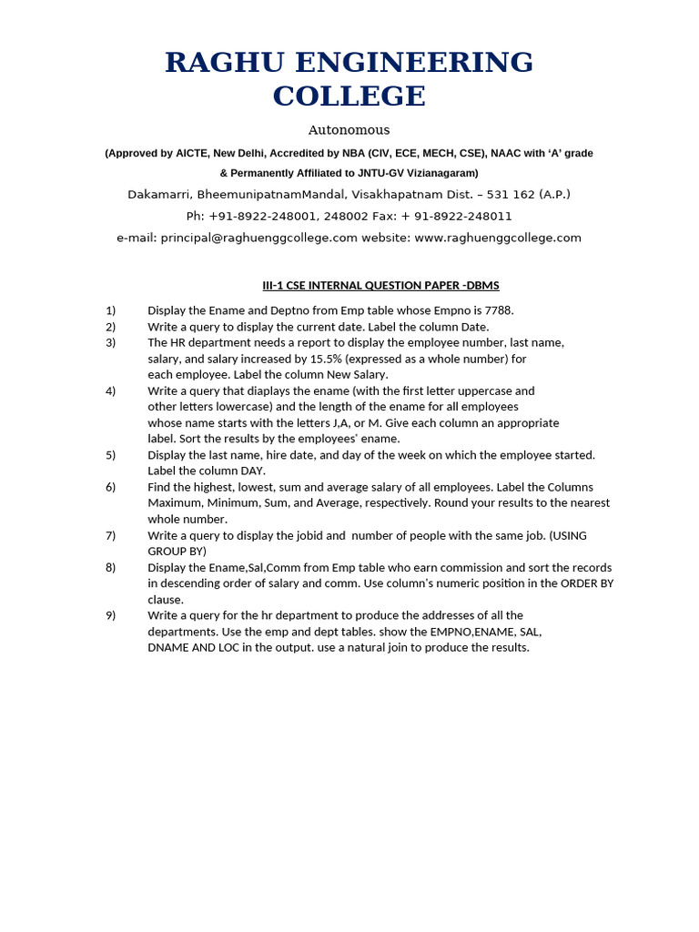 Model QP Dbms | PDF | Teaching Methods & Materials