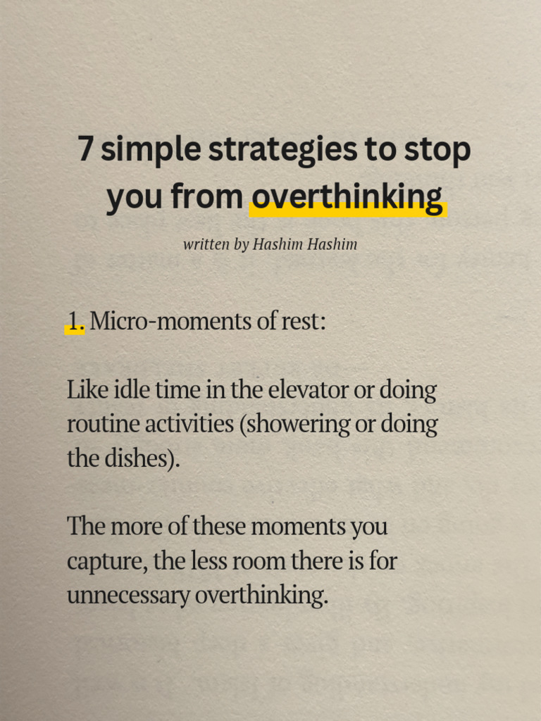 7 Simple Strategies To Stop Overthinking | PDF | Self-Improvement