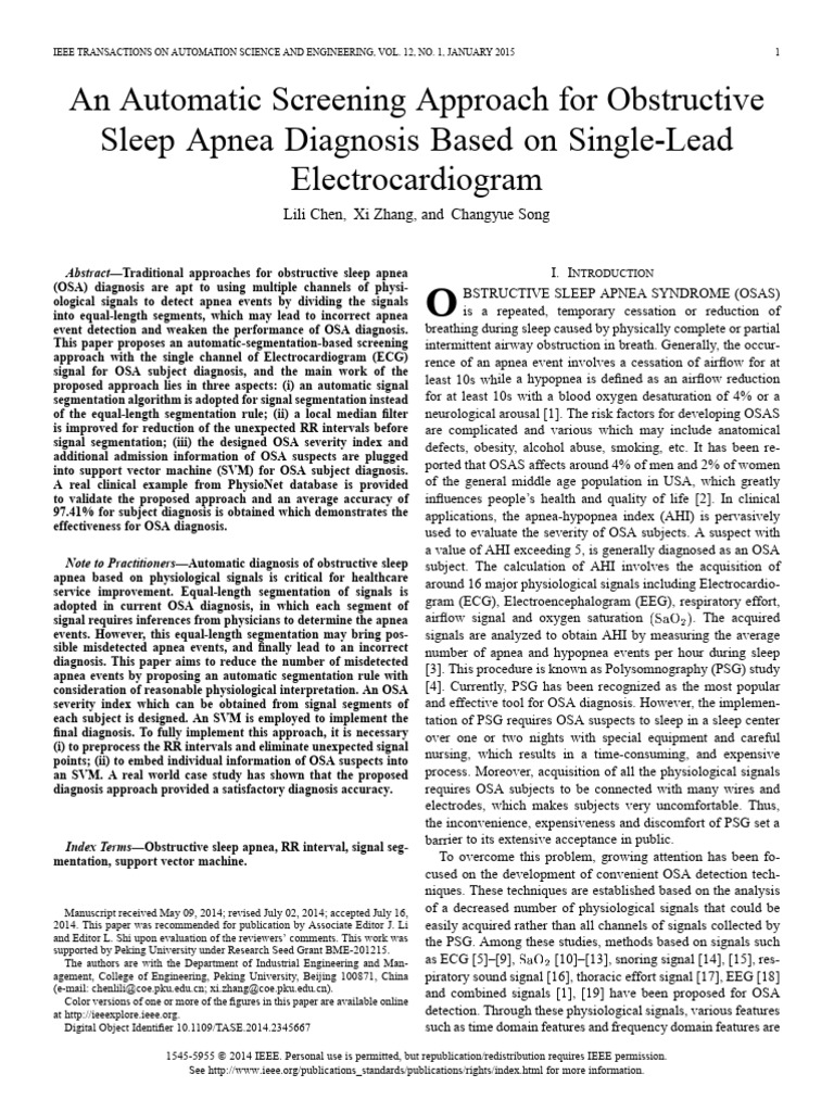 An Automatic Screening Approach For Obstructive Sleep Apnea Diagnosis