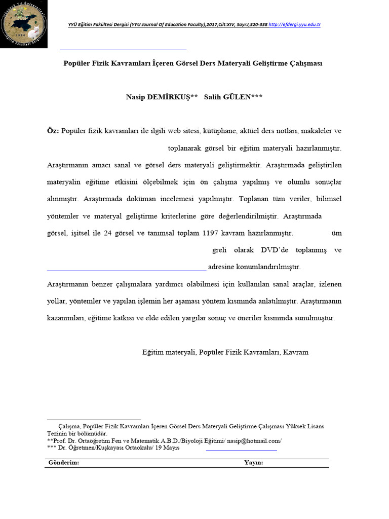 Pop Ler Fizik Kavramlar Eren G Rsel Ders Materyali Geli Tirme Al Mas (#304145) - 291280 | PDF