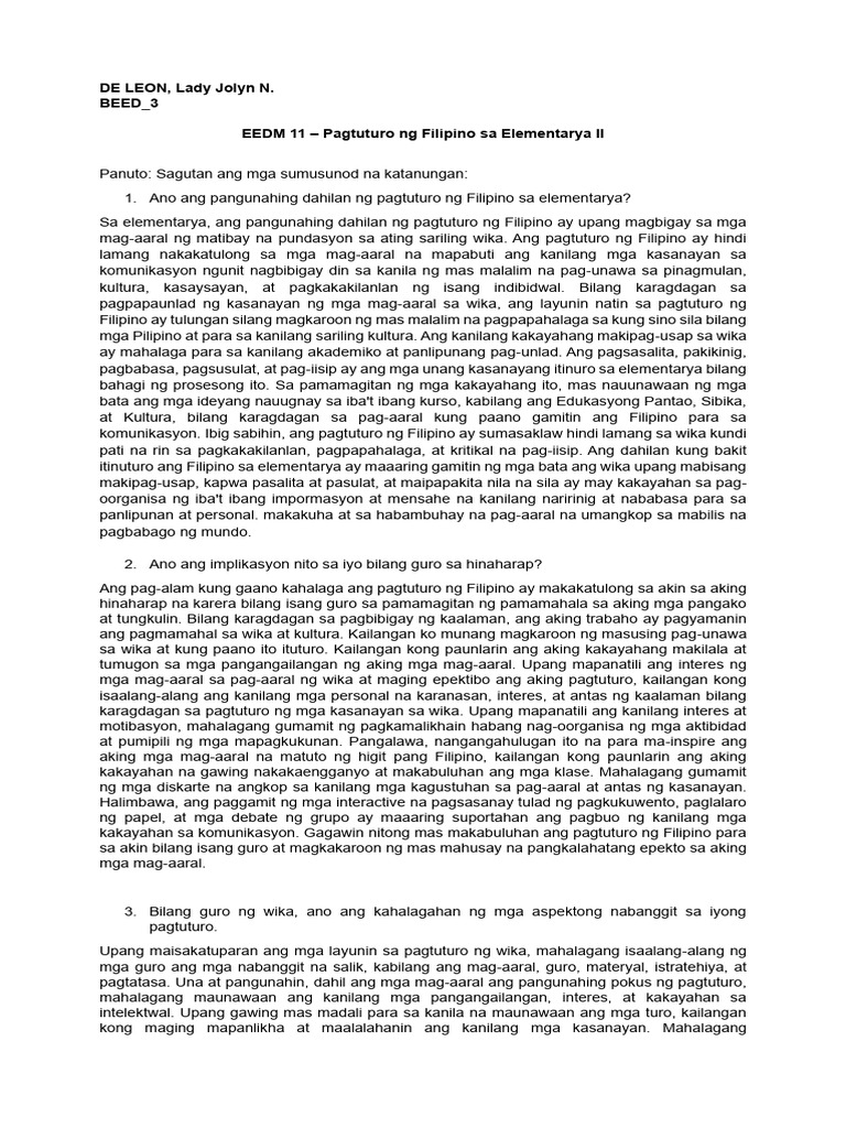 Filipino Assignment LRP 1.docx 1 | PDF