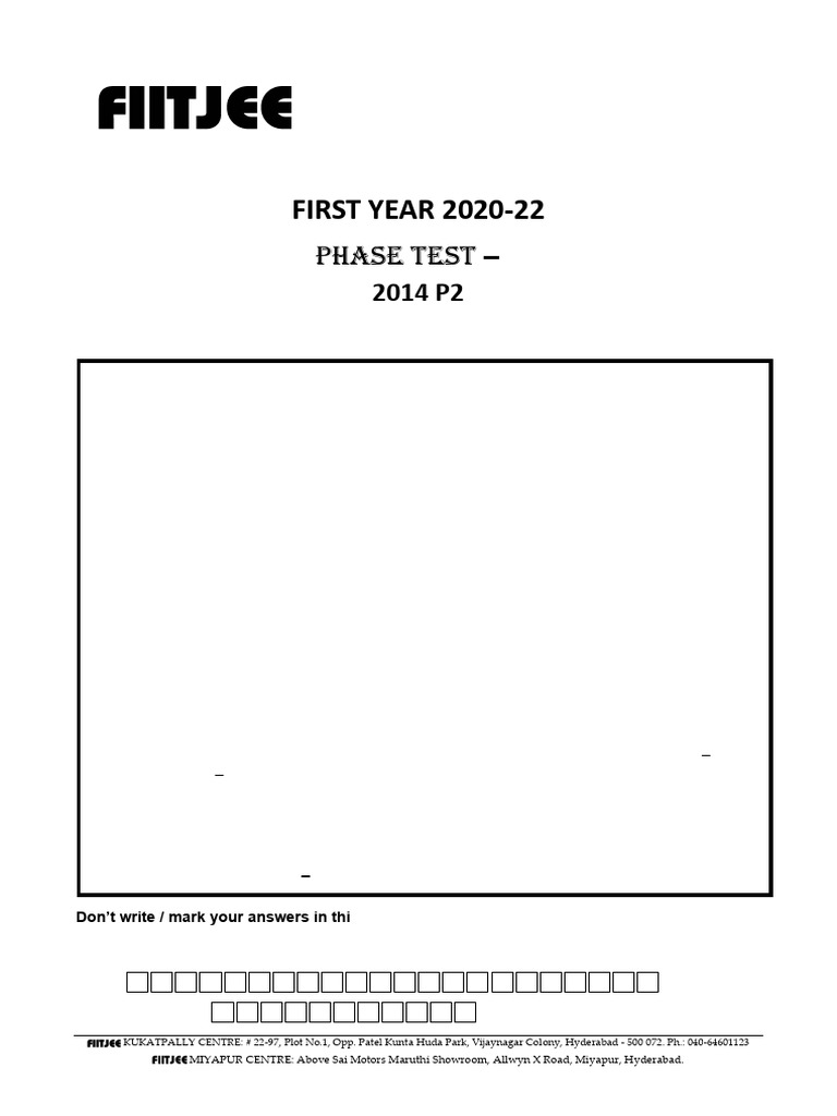First Year Adv (2014 p2) Phase Test-2 Ex Dt. 20-10-2020 - Q.P | PDF ...