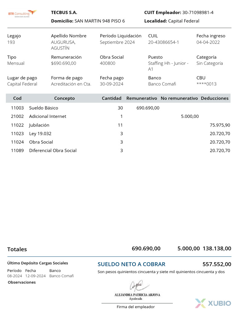 Recibos de Sueldo - Septiembre 2024 - 2024-09 | PDF | Bancos | Economias