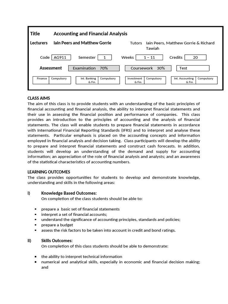 Accounting and Financial Analysis | PDF | Accounting | Financial Statement