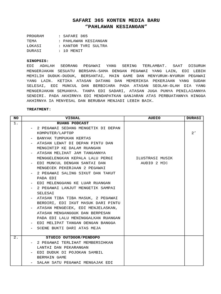 Treatment Safari Pahlawan Kesiangan | PDF