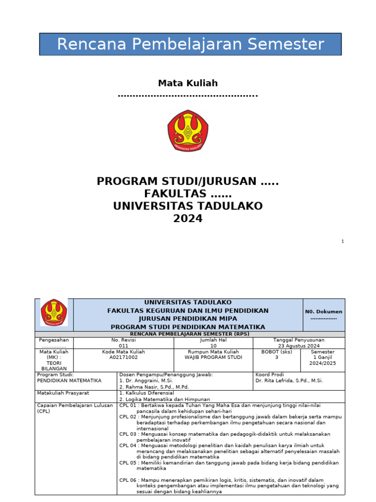 RPS Teori Bilangan 2024 | PDF