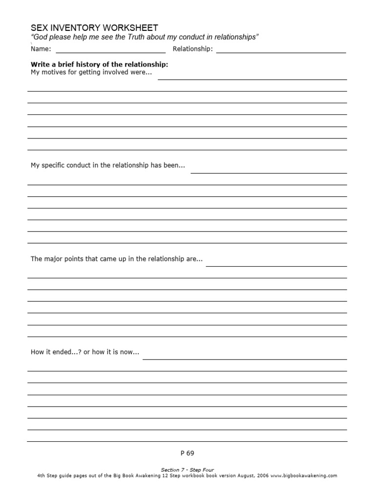 4th Step Sex Inventory Worksheet | PDF