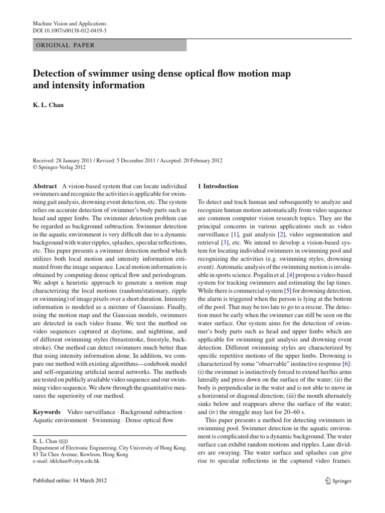 Chan - Detection of Swimmer Using Dense Optical Flow Motion Map and ...