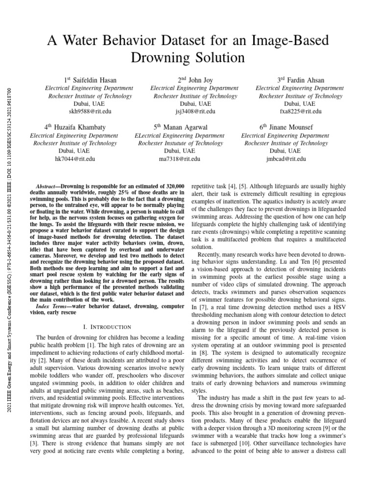 A Water Behavior Dataset For An Image-Based Drowning Solution | PDF ...