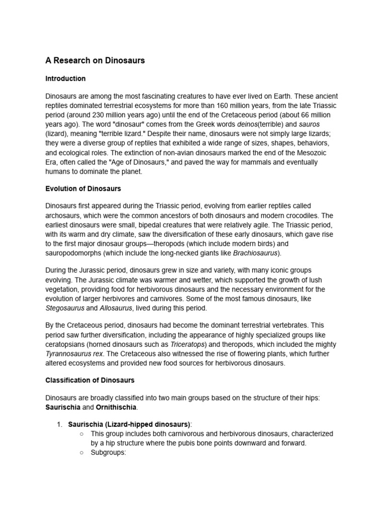 A Research On Dinosaurs | PDF | Dinosaurs | Paleontology