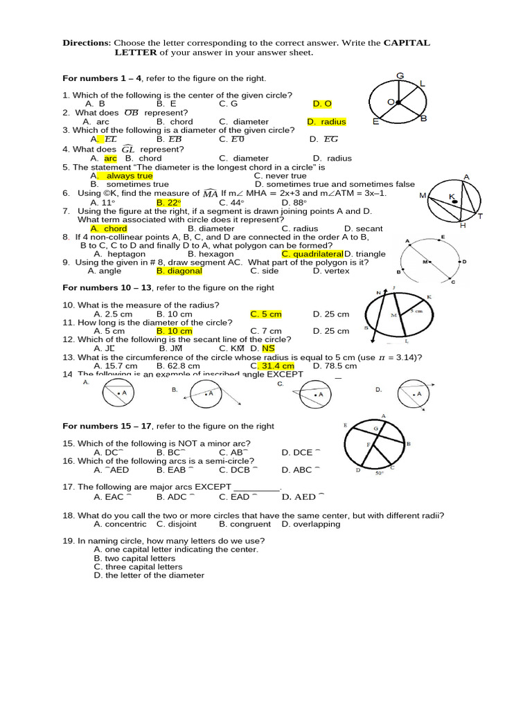 CIRCLE QUIZ | PDF | Circle | Radius