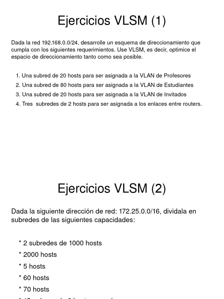 2 - Ejercicios Subredes VLSM | PDF | Ciencia y matemáticas | Informática