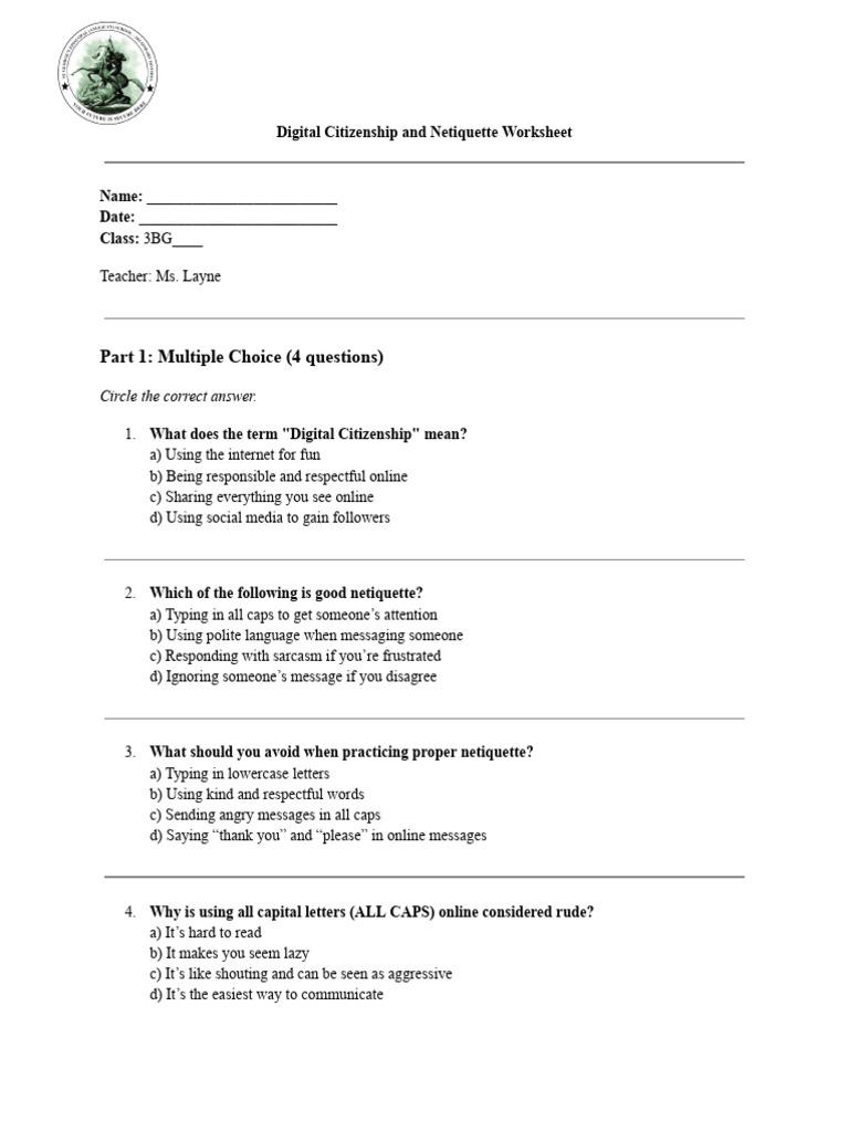 Netiquette Worksheet | PDF | Computers