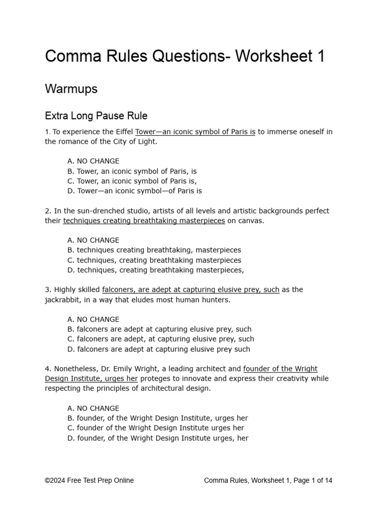 Comma Rules Worksheet 1, Student Version | PDF | Deep Sea | Paintings