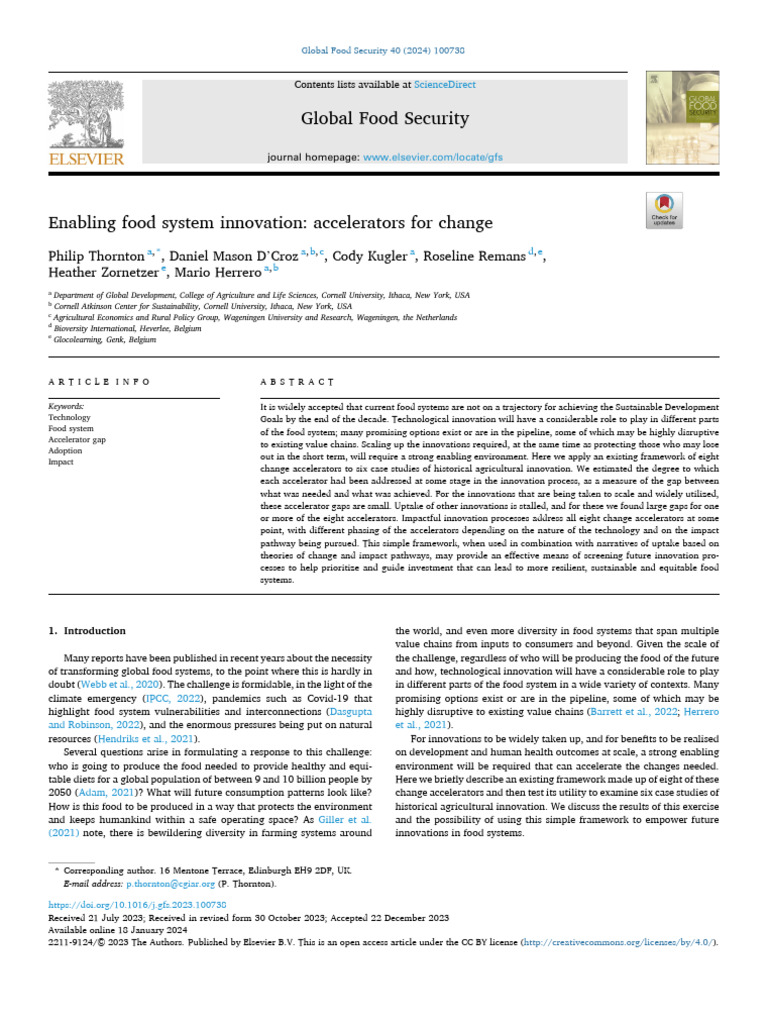 Enabling Food System Innovation Accelerators For CH - 2024 - Global ...