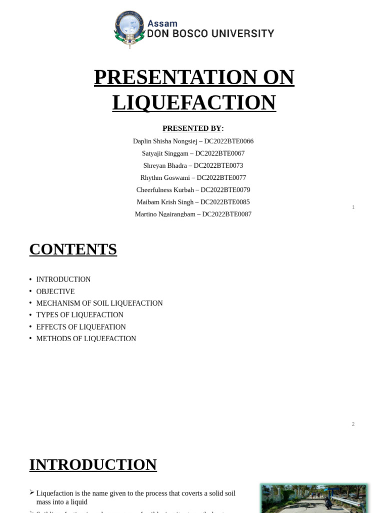 Presentation On Liquefaction | PDF | Geotechnical Engineering | Structural Engineering