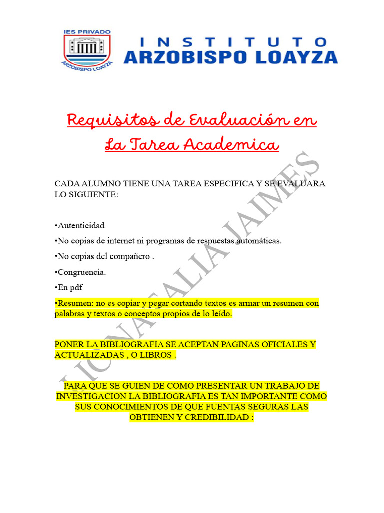 Requisitos de Evaluación en La Tarea Academica | PDF | Bibliografía ...