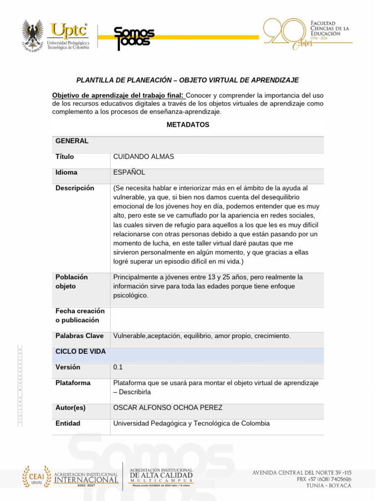 Formato - OVA Final TIC (4) Oscar Anexo | PDF | Las emociones | Depresión (estado de ánimo)