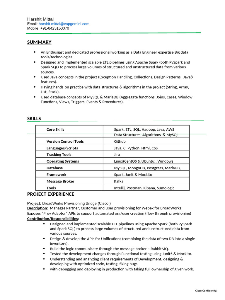 Harshit Mittal Resume Doc | PDF | Apache Spark | Data Management