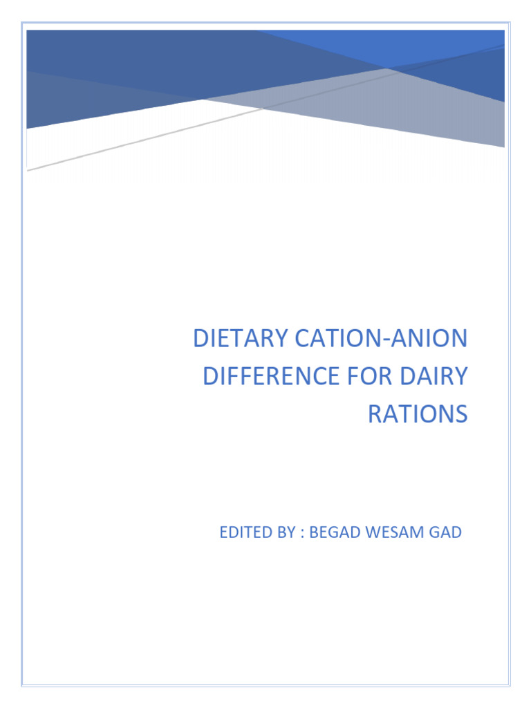 Dietary Cation-Anion Difference For Dairy Rations | PDF | Sodium | Chloride