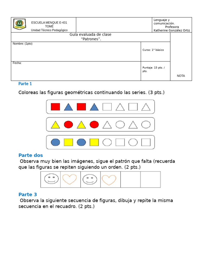 Guía de Patrones para 1° Básico | PDF