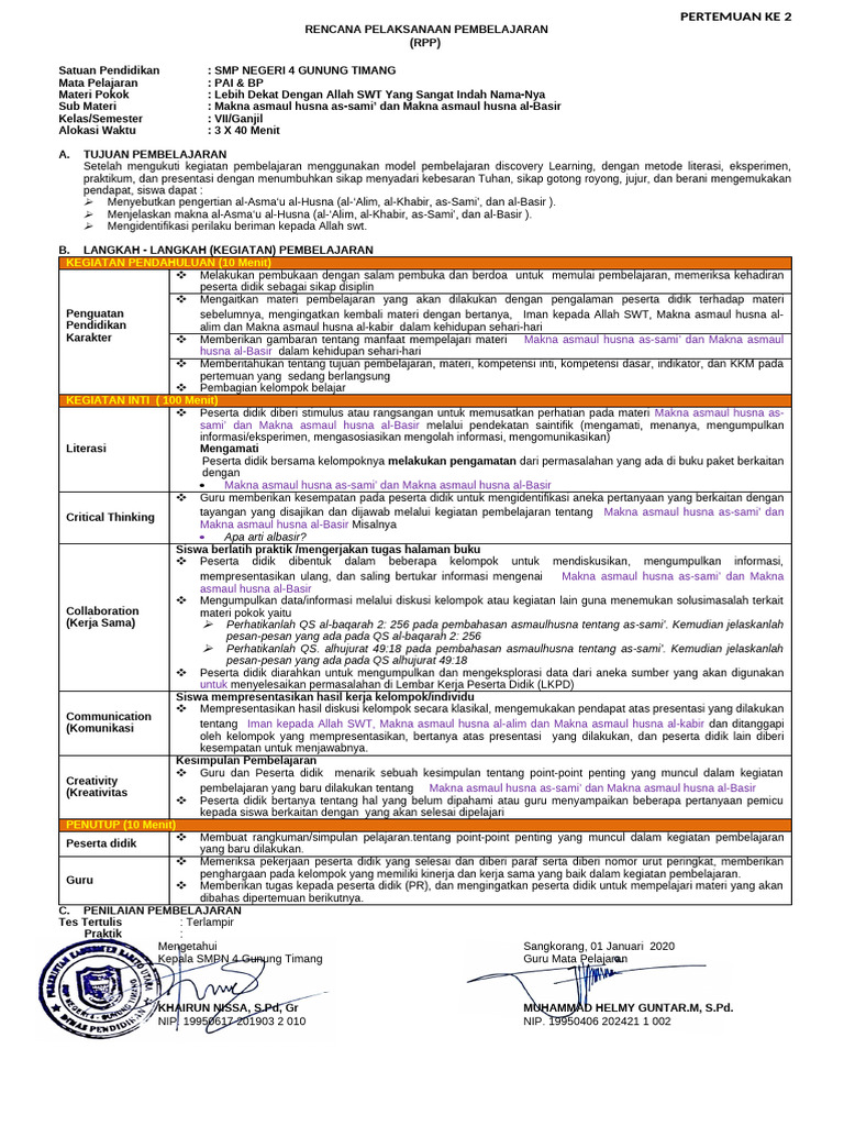 RPP BAB-1-lebih-dekat-dengan-allah-swt-yang-sangat-indah-nama-nya-pertemuan-2 | PDF | Karier ...