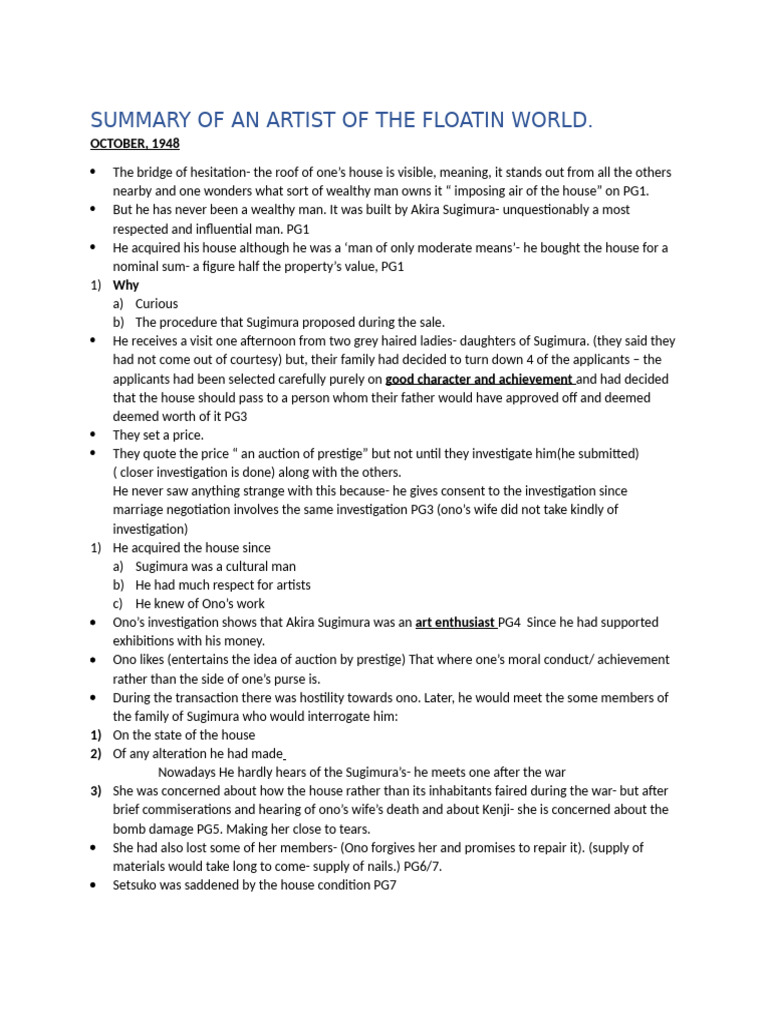 Summary of An Artist of The Floatin World | PDF