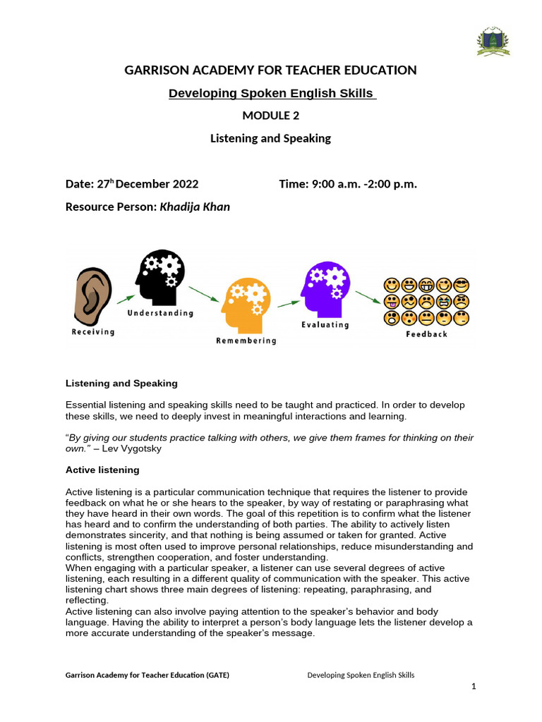 Developing Spoken English Hand Out Day 2 | PDF | Nonverbal Communication | Speech