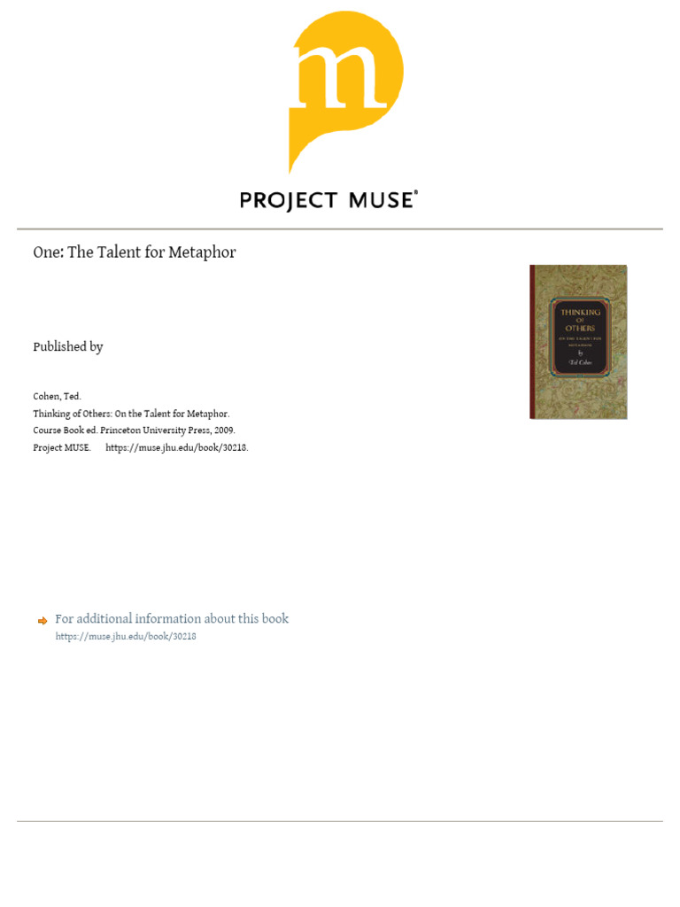 Chapter 1 The Talent For Metaphor Ted Cohen | PDF | Metaphor | Reason